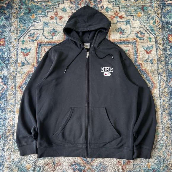 Nike | Shirts | Nike Black Zipup Logo Hoodie Large | Poshmark